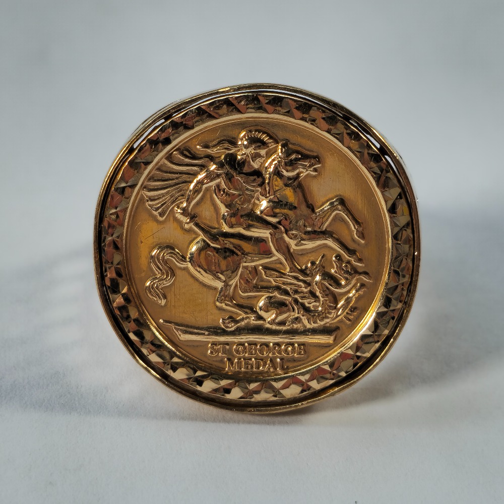 Used 9ct Gold St George Coin Ring Size U - Own4Less